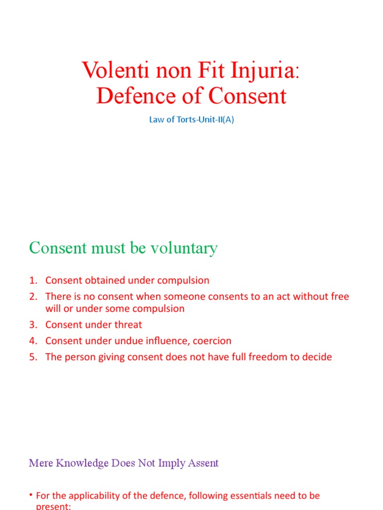 Volenti Non Fit Injuria - Defence of Consent | PDF | Consent | Negligence