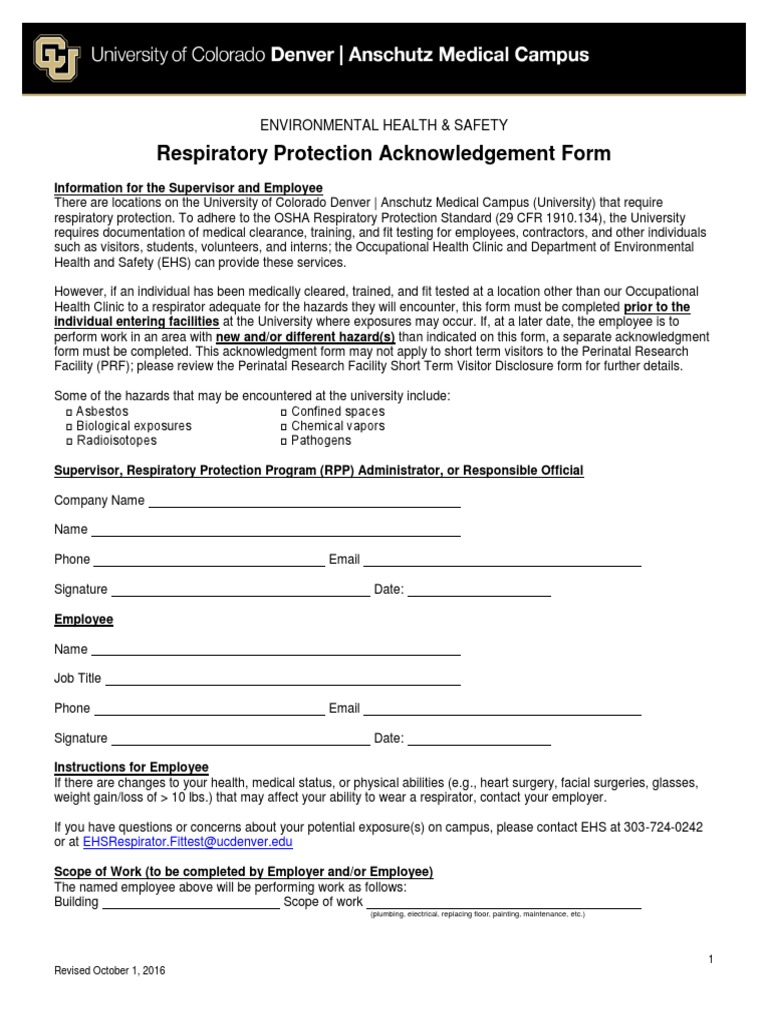 Respiratory Protection Acknowledgement Form | PDF | Indemnity ...