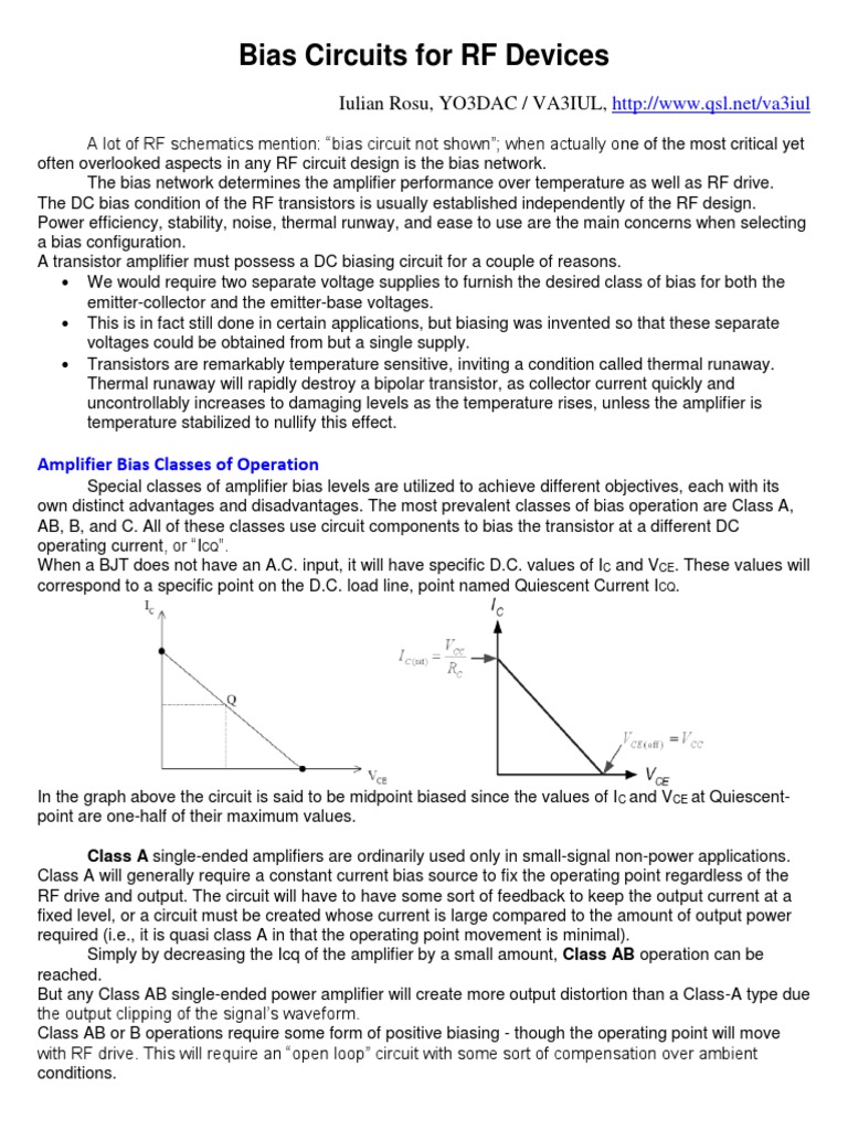 Bias Circuits For RF Devices: Iulian Rosu, YO3DAC / VA3IUL | PDF ...
