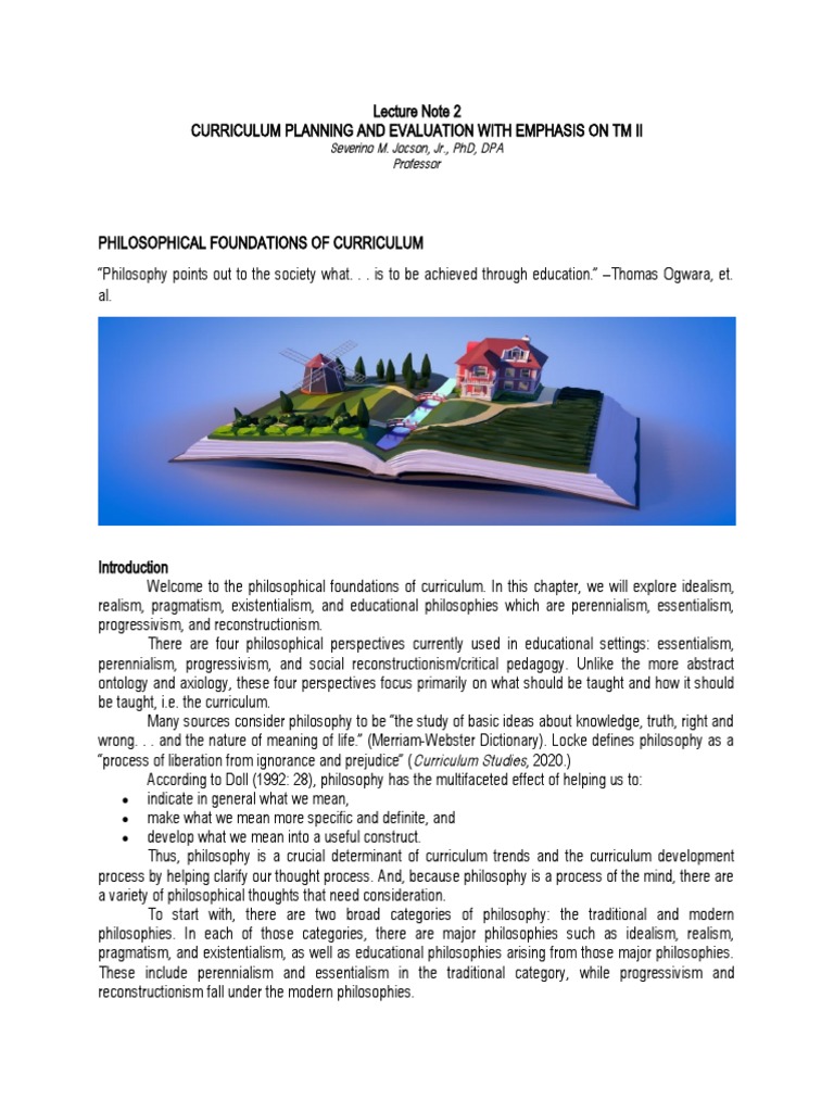 Philosophical Foundations of Curriculum | PDF | Philosophy Of Education ...