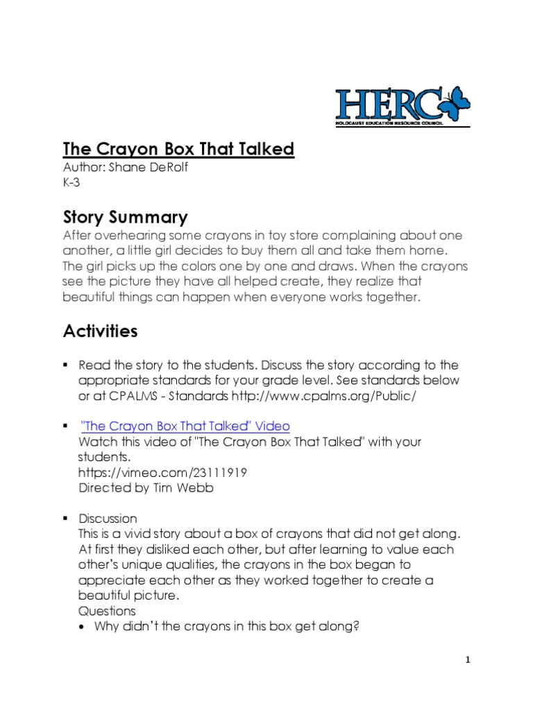Crayon Box That Talked: Lesson Plan | PDF | Language Arts & Discipline