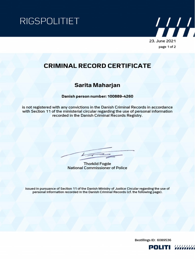 Criminal Record Certificate: Sarita Maharjan | PDF | Criminal Record ...