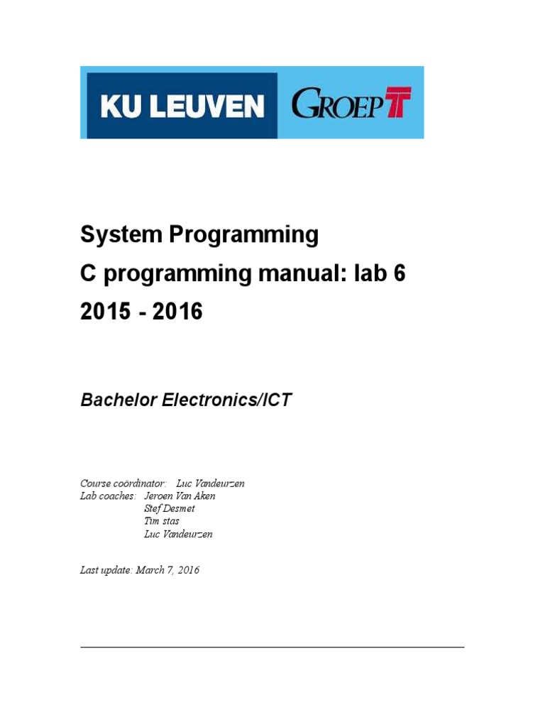 System Programming C Programming Manual: Lab 6 2015 - 2016: Bachelor Electronics/ICT | PDF ...