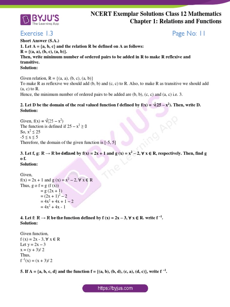Ncert Exemplar Solution For Class 12 Maths Chapter 1 | PDF | Function ...