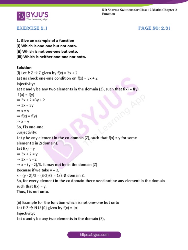 Chapter 2 Functions Exercises 2.1 | Download Free PDF | Function ...