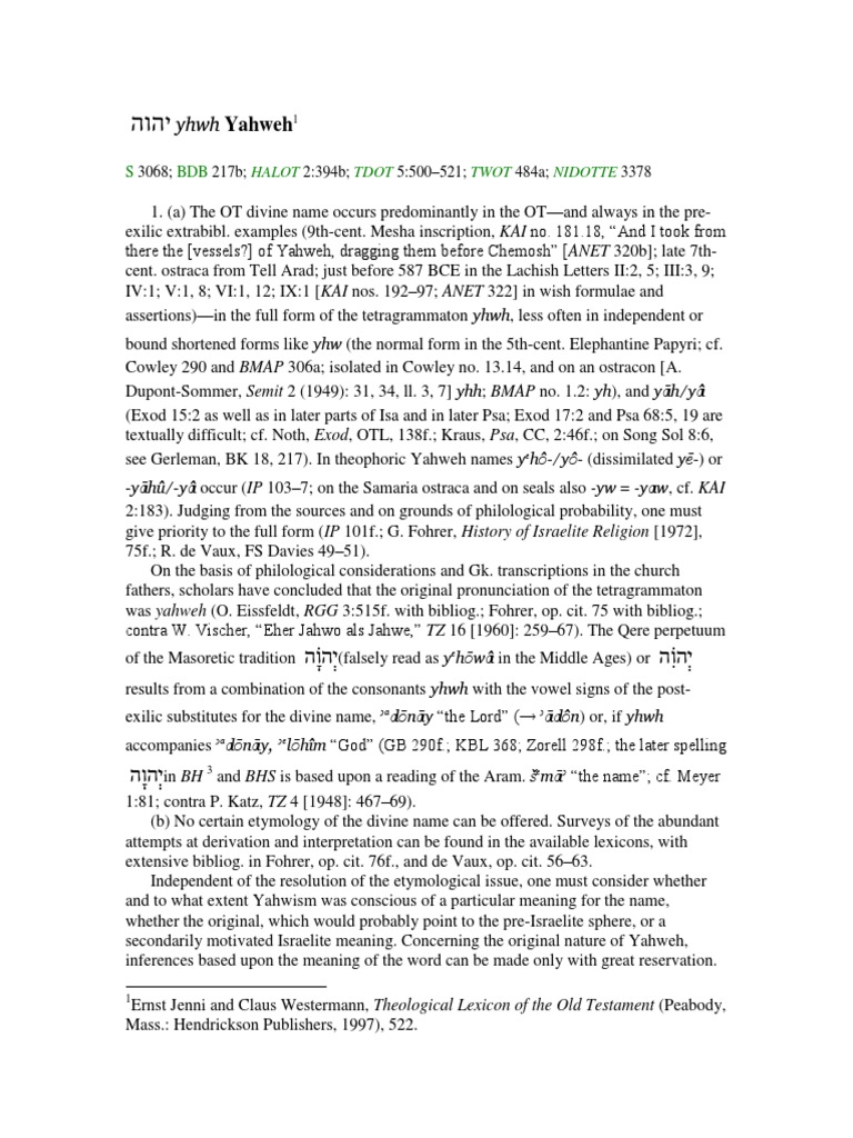 Understanding the Name Yahweh in the OT | PDF | Tetragrammaton | Yahweh