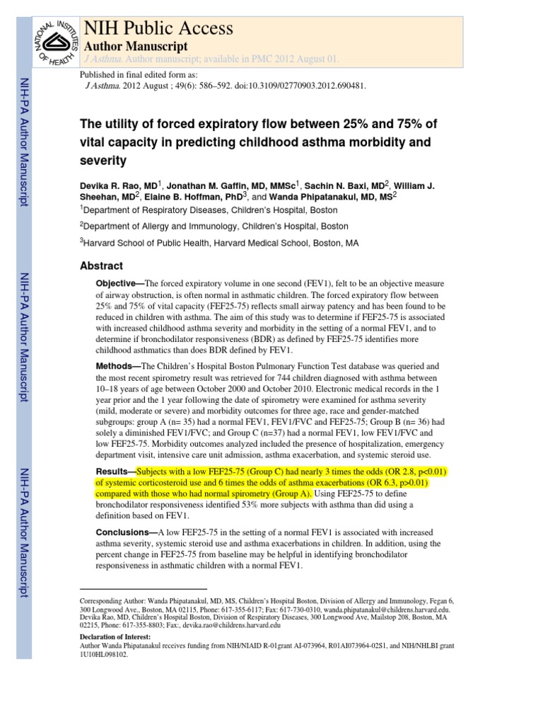 The Utility of Forced Expiratory Flow Between 25-75. Marcado | PDF ...