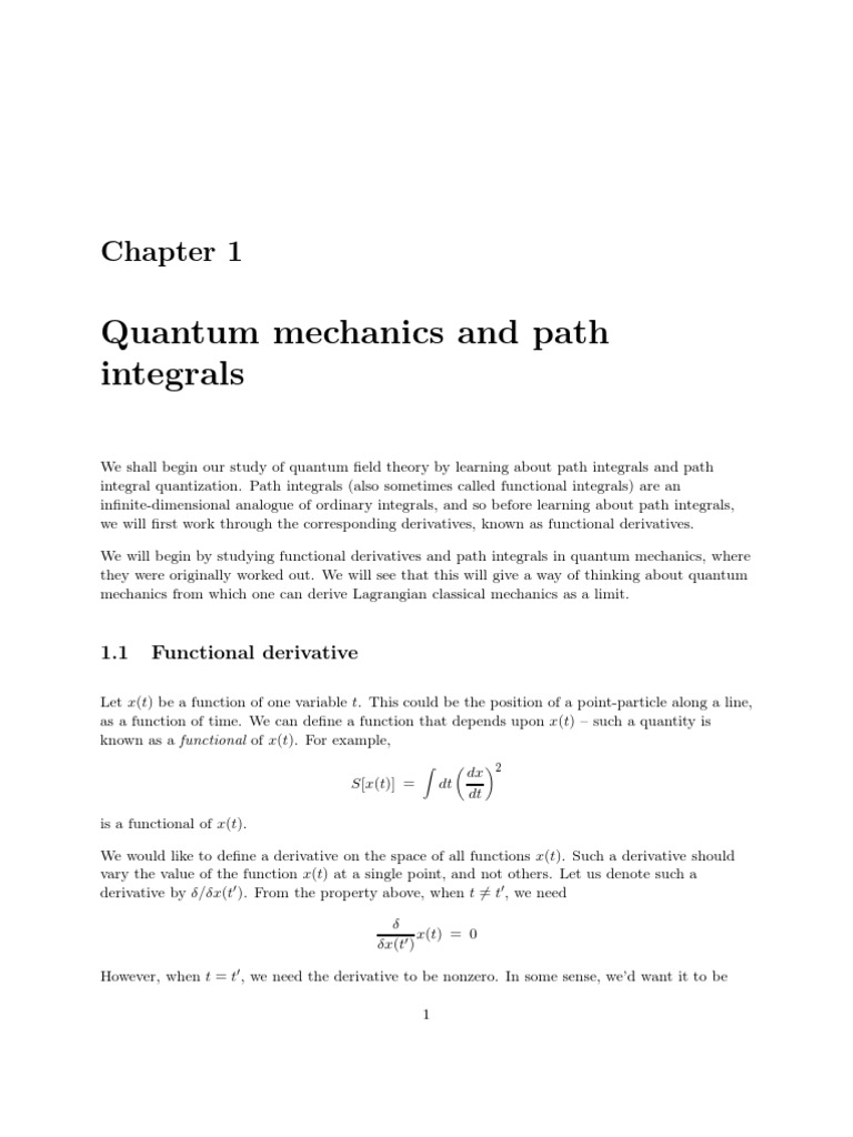 Quantum Mechanics and Path Integrals: 1.1 Functional Derivative ...