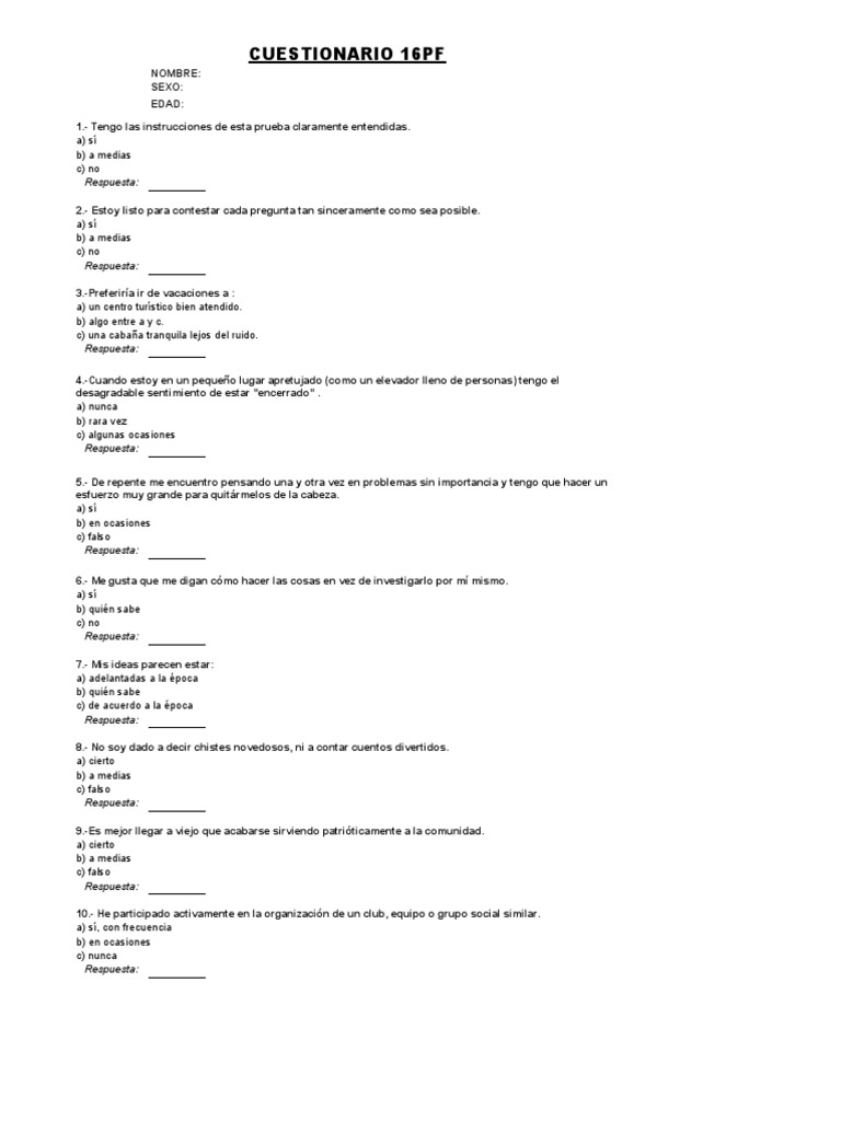 16pf TEST DE PERSONALIDAD | PDF