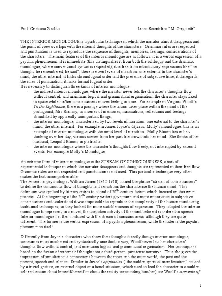 Interior Monologue | PDF | Narration | Consciousness