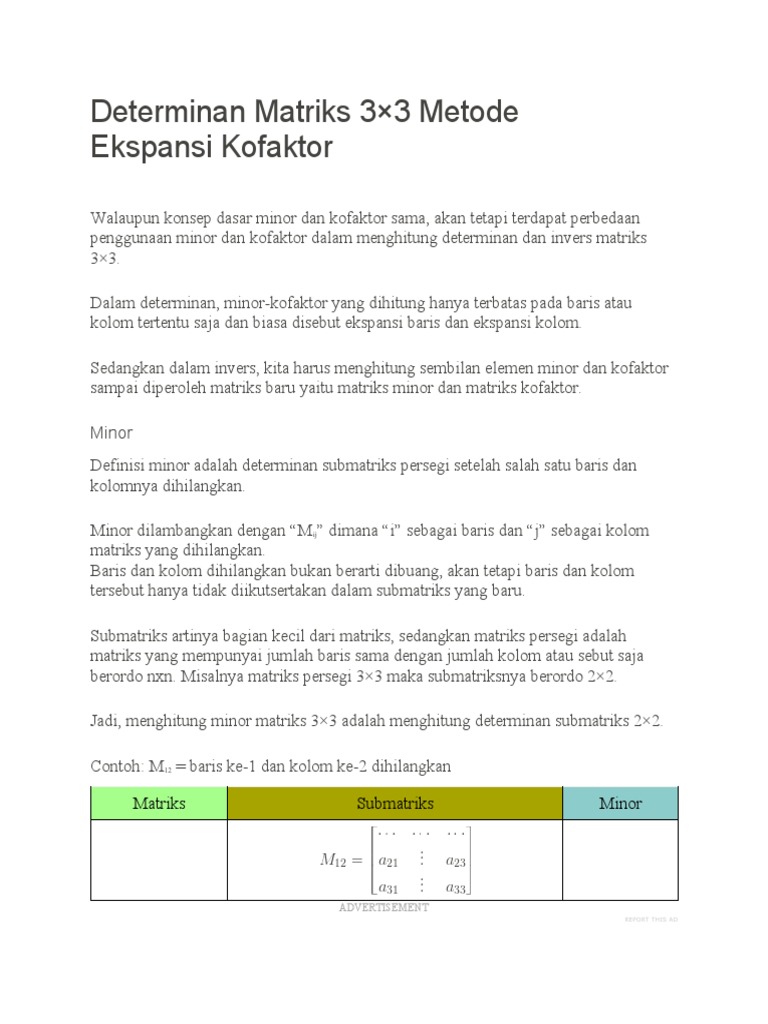 Determinan Matriks 3x3 Ekspansi Kofaktor | PDF | Metode & Bahan Ajar