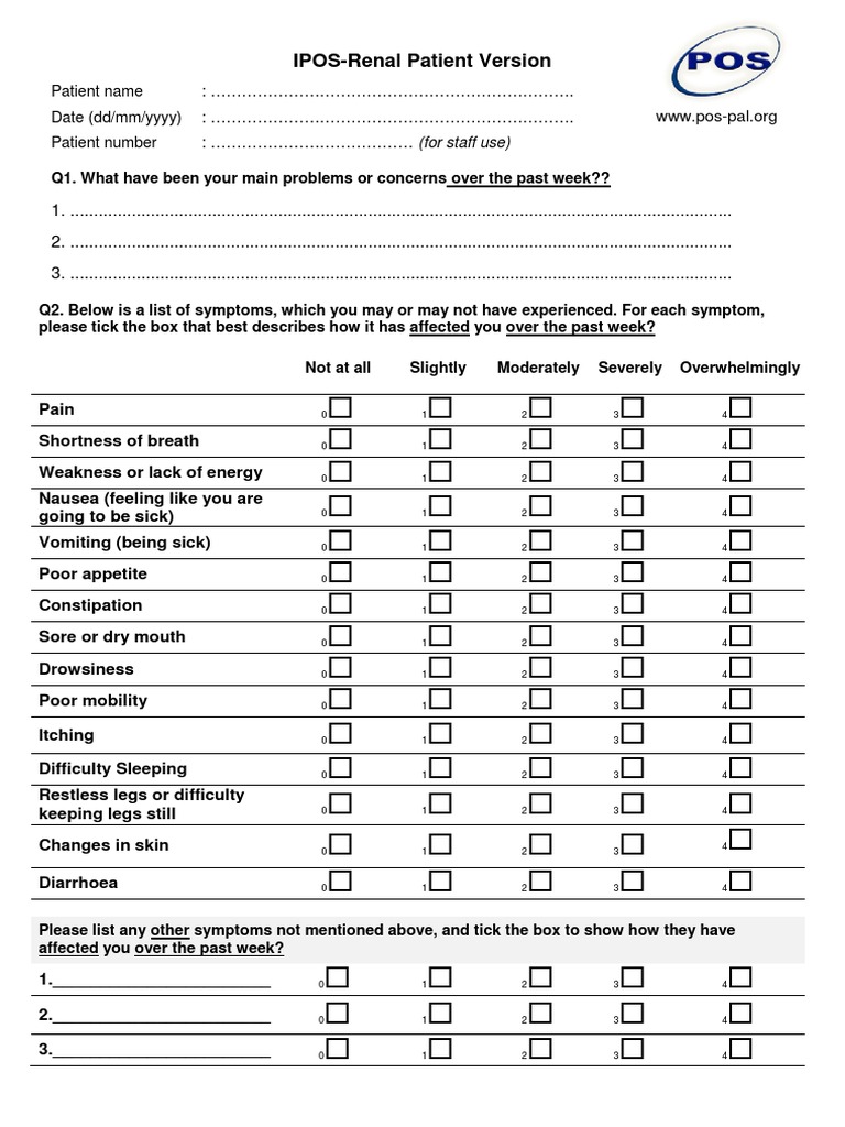 IPOS Renal Paciente - Semana | PDF | Symptoms And Signs | Human ...