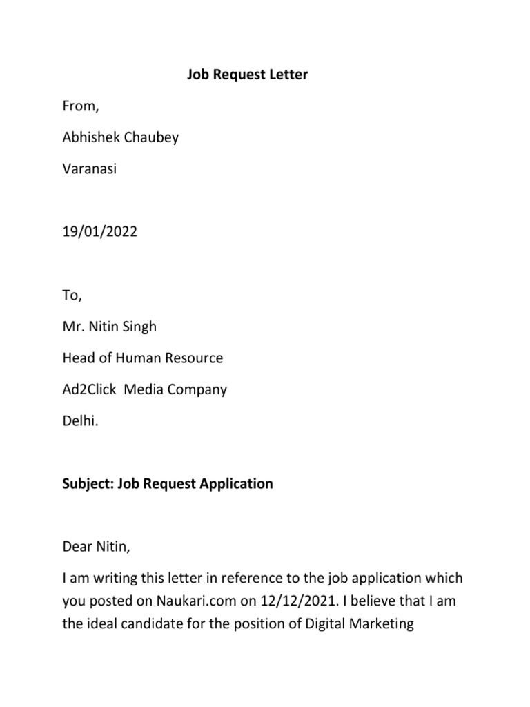 Job Request Letter | PDF