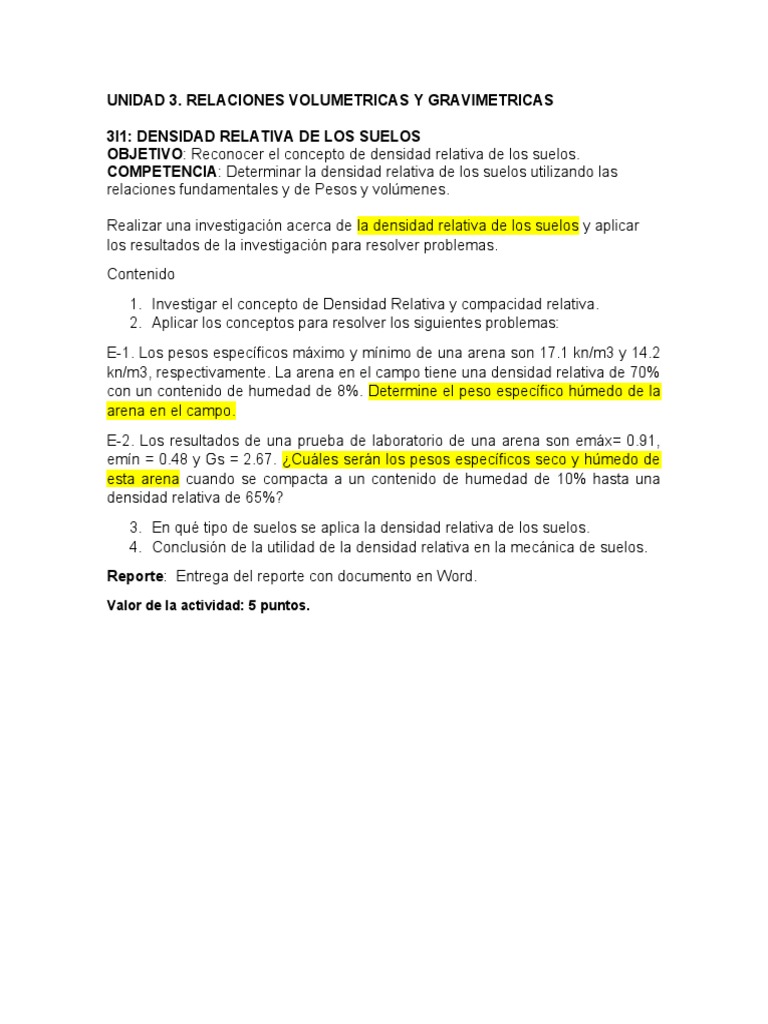 3I1. Densidad Relativa | PDF | Métodos y materiales de enseñanza