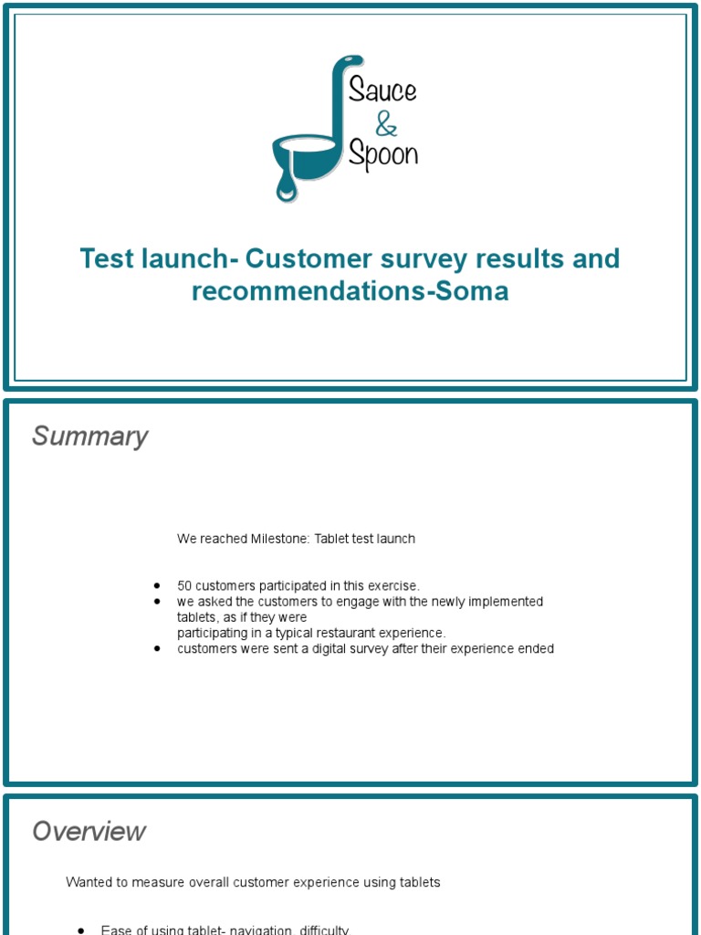 Sauce & Spoon Test Launch Findings-Soma | PDF
