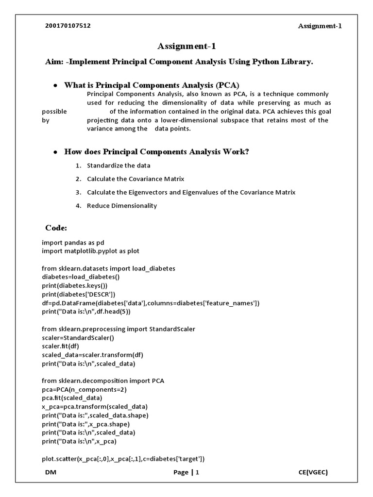 Assignment-1: What Is Principal Components Analysis (PCA) | PDF