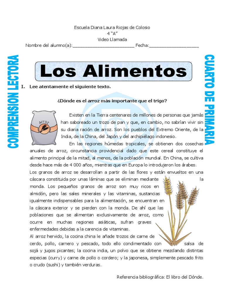 4A Ficha de Lectura | PDF | Arroz | Cereales