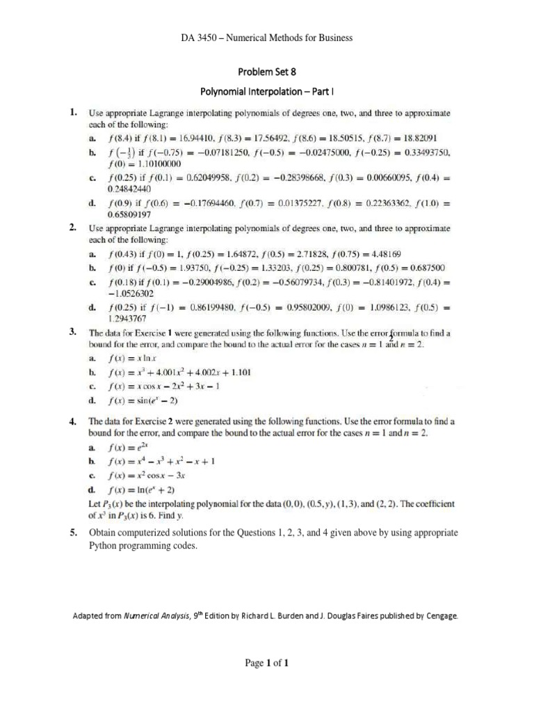 Problem Set 8 - Polynomial Interpolation - Part I | PDF | Technology ...