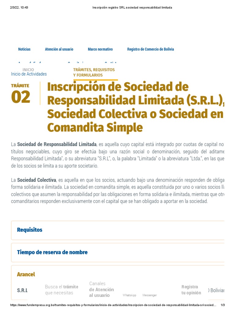 Inscripción Registro SRL Sociedad Responsabilidad Limitada | PDF ...