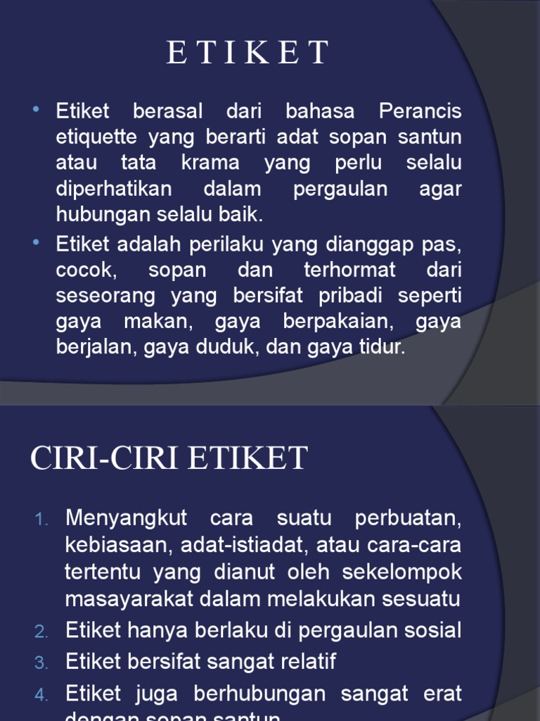 Jenis dan Prinsip Etiket dalam Etika | PDF | Karier & Perkembangan ...