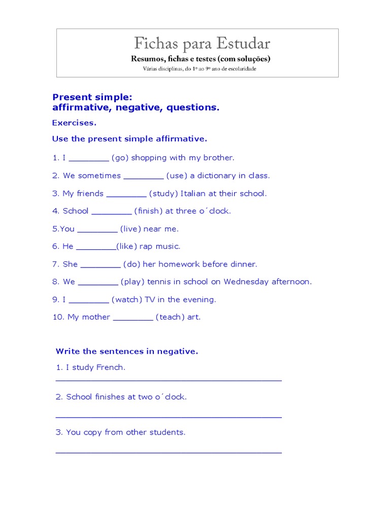 Ficha Ingles 7 Ano Present Simple | PDF