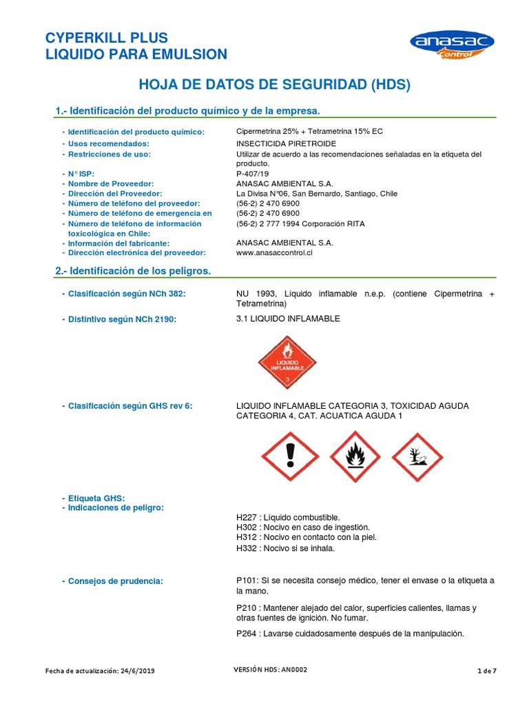 CYPERKILL PLUS Cipermetrina 25 Tetrametrina 15 EC HDS 2 | PDF | Agua ...