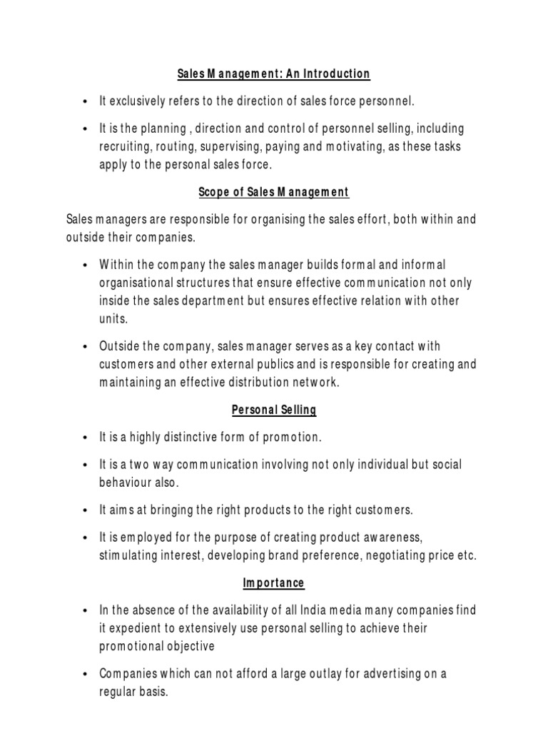 Sales Management | PDF | Retail | Sales