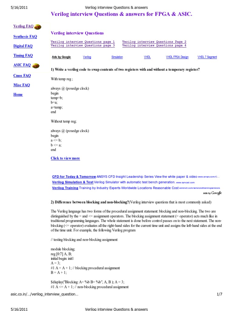 Verilog Interview Questions And Answers For Fpga And Asic Pdf Vhdl Parameter Computer