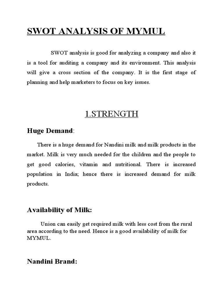SWOT Analysis and Strategic Pricing Plan of MYMUL Dairy Cooperative ...