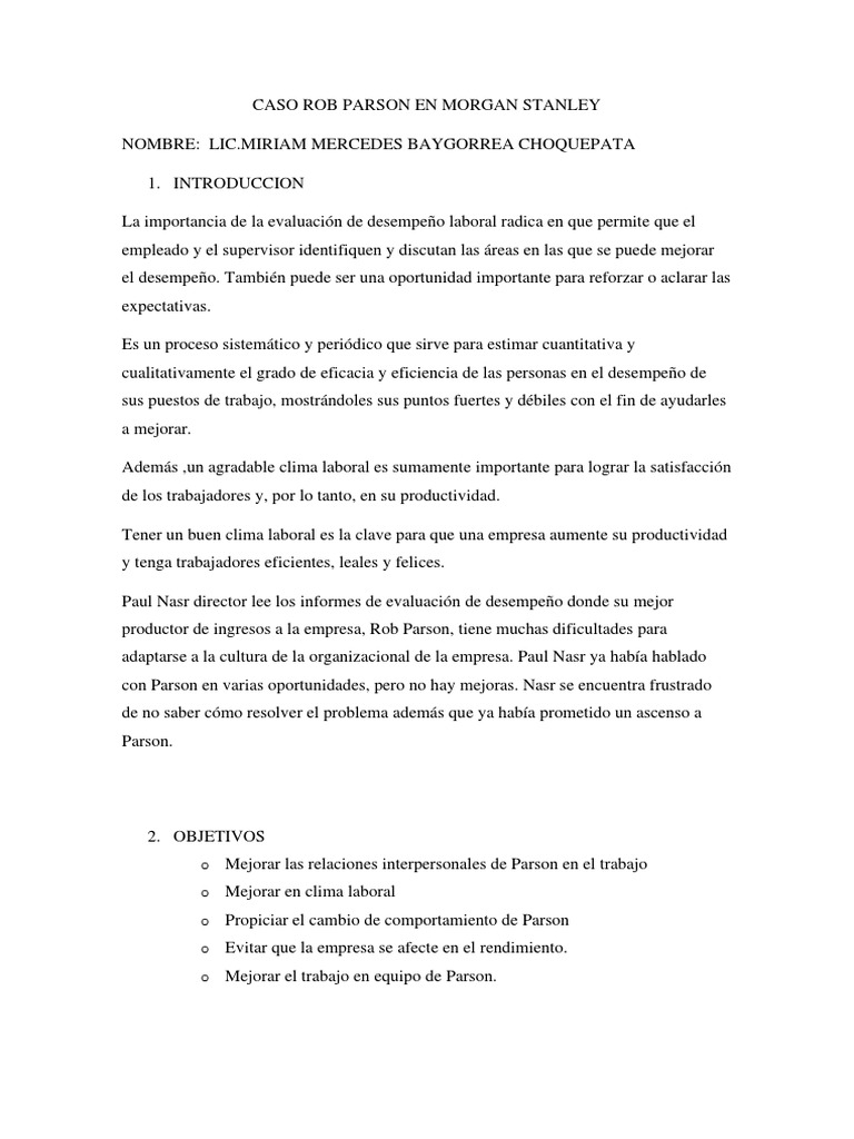 Caso Rob Parson en Morgan Stanley | PDF | Business | Cognición