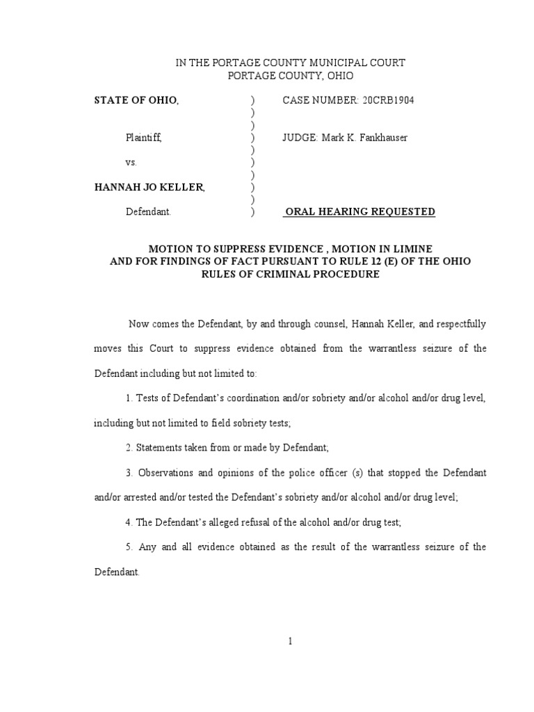 Motion To Supress (Refusal) | PDF | Drunk Driving In The United States ...