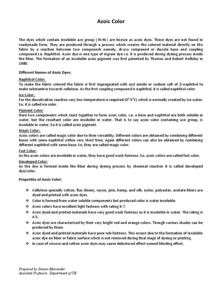Azoic Color | PDF | Dye | Sodium Hydroxide