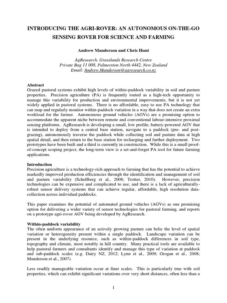 Introducing The Agri-Rover: An Autonomous On-The-Go Sensing Rover For ...