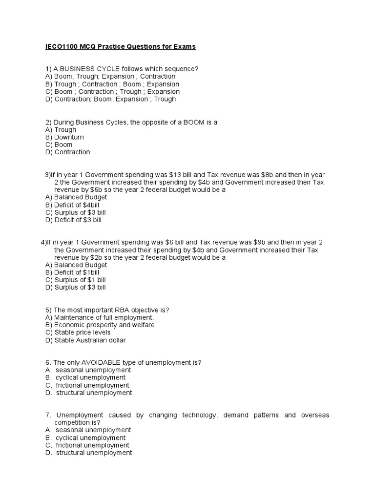 Ieco MCQ Exam Prac | PDF | Unemployment | Social Science