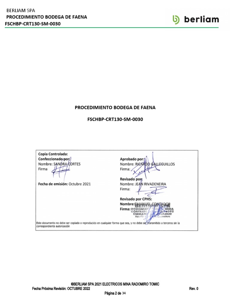 Procedimiento Bodega Faena RT | PDF | Ciencias de la Salud