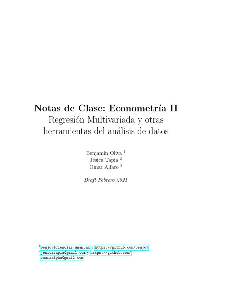Notas de Clase Econometria II | PDF | Mínimos cuadrados ordinarios | Matriz (Matemáticas)