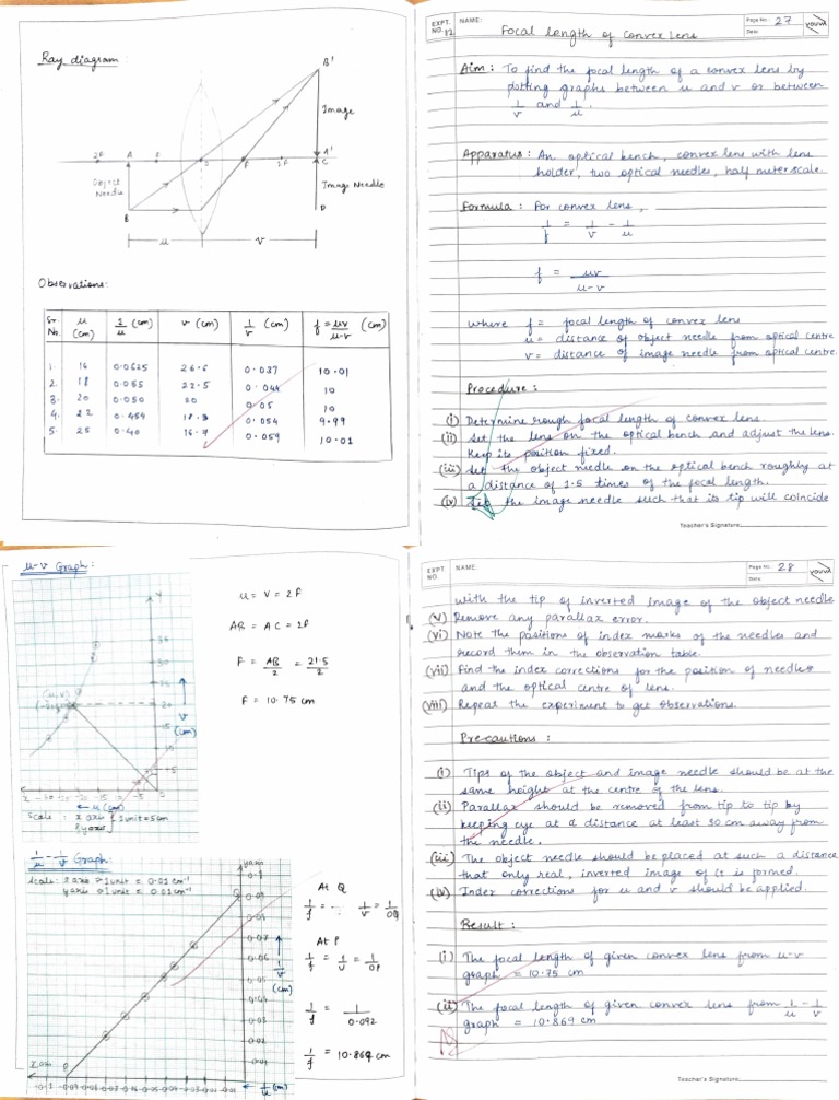 Focal Length of Convex Lens by Plotting Graphs | PDF | Optics | Natural ...