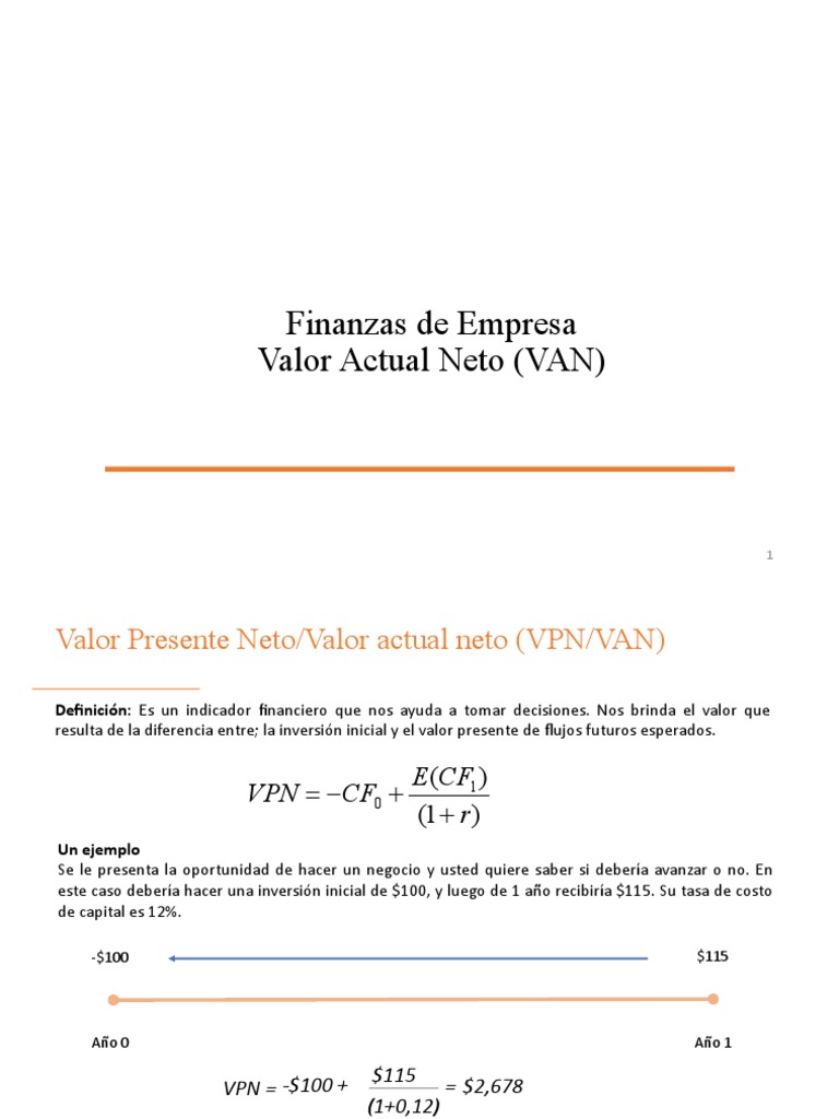 Finanzas de Empresa Valor Actual Neto (VAN) | Descargar gratis PDF ...