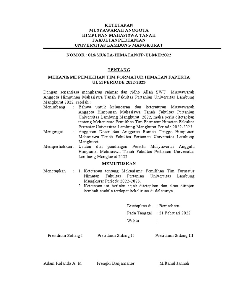 Konsideran 16 Mekanisme Pemilihan Tim Formatur Pdf