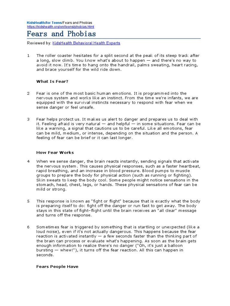 KidsHealth guide to fears and phobias | PDF | Phobia | Fear
