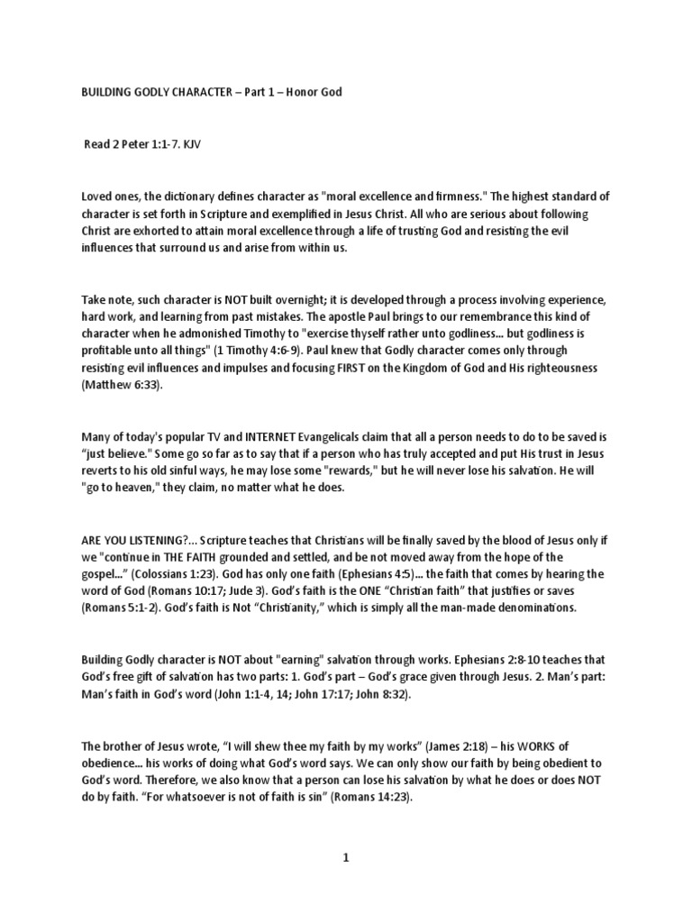 BUILDING GODLY CHARACTER - Part 1 - Honor God | PDF | Jesus | Paul The ...