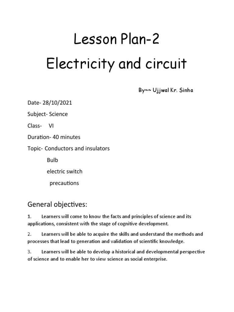 Grade 6 Electricity Lesson Plan | PDF | Incandescent Light Bulb ...