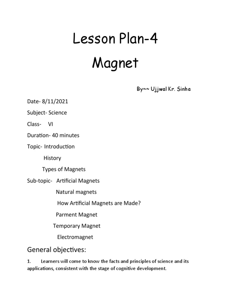 Magnet lesson plans store