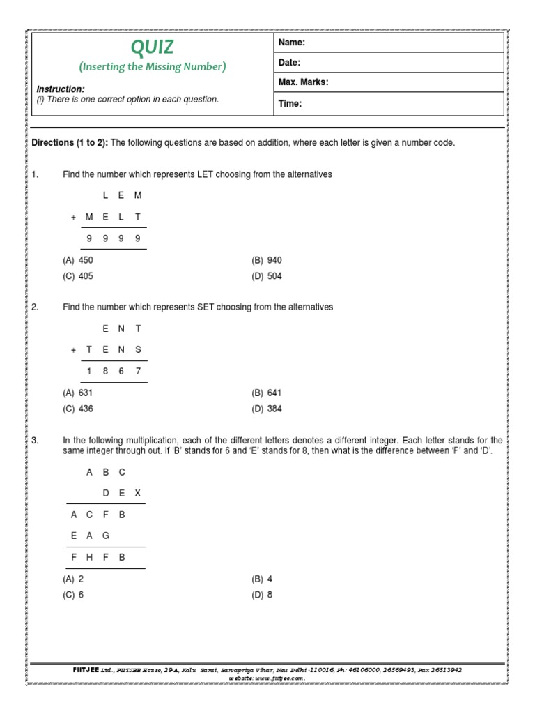 Inserting The Missing Numbers | PDF | Discrete Mathematics | Mathematics