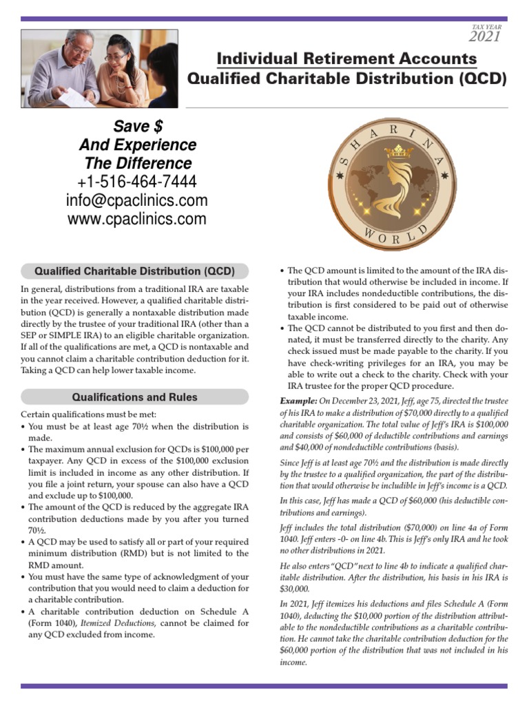 Individual Retirement Accounts - Qualified Charitable Distribution QCD ...