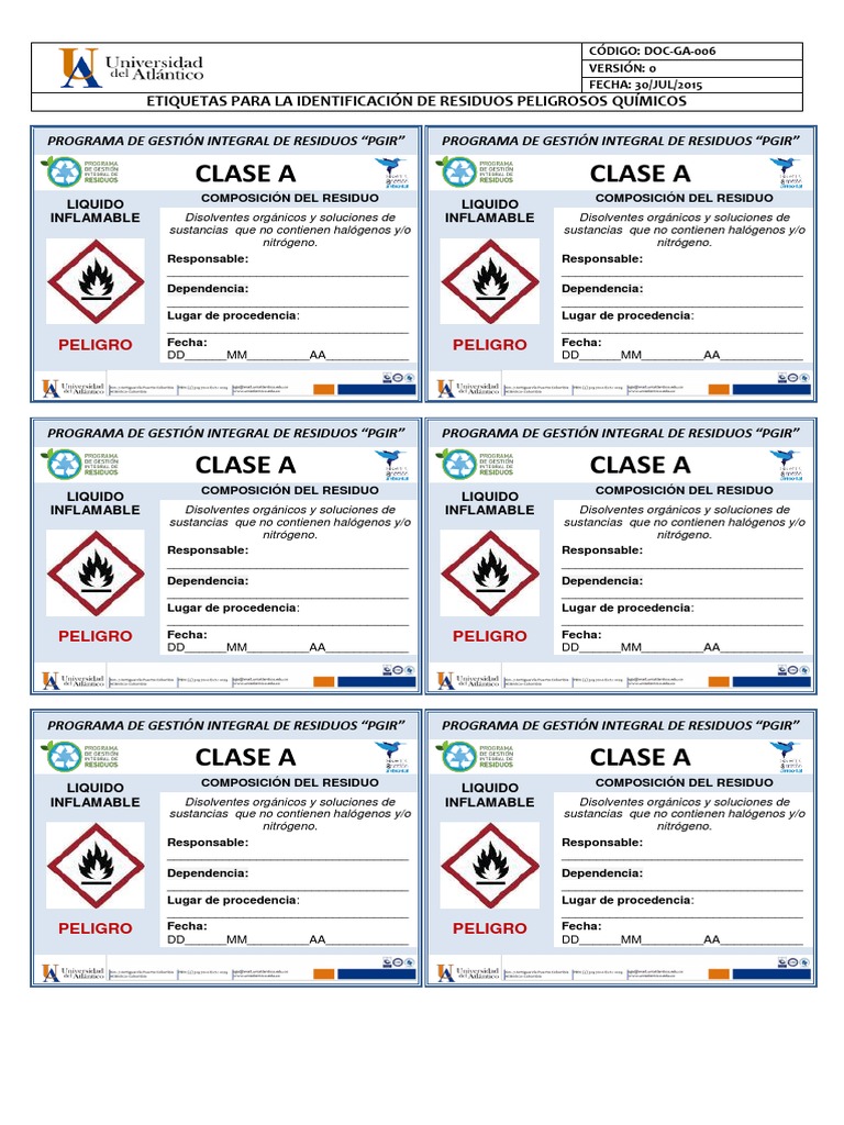 Etiquetas de Identificacion de Residuos Peligrosos Quimicos0 | PDF | Gestión de residuos | Solvente