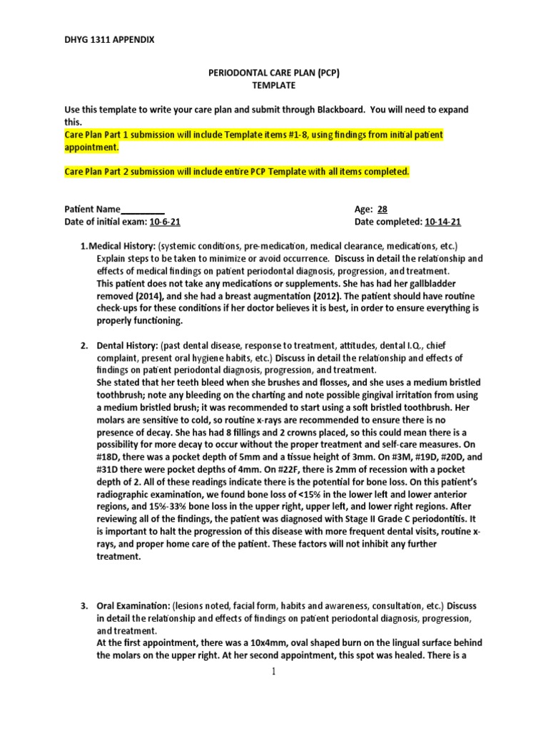Periodontal Care Plan Template | PDF | Periodontology | Oral Hygiene