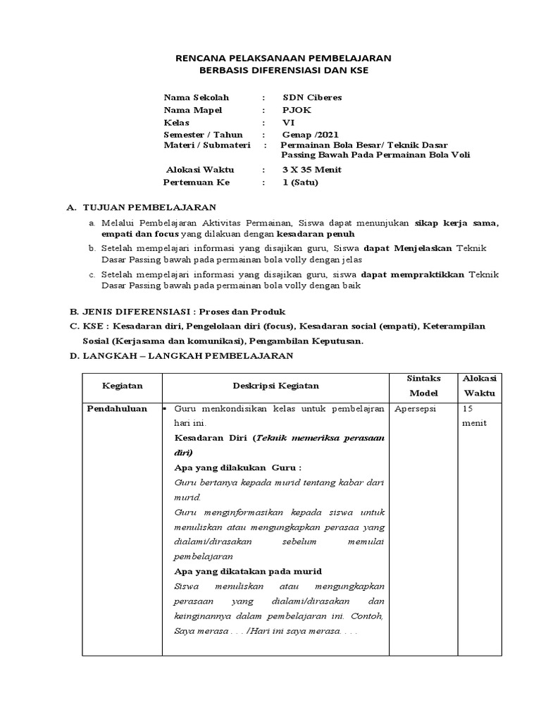 RPP Berdiferensiasi Dan PSE Ok | PDF | Karier & Perkembangan