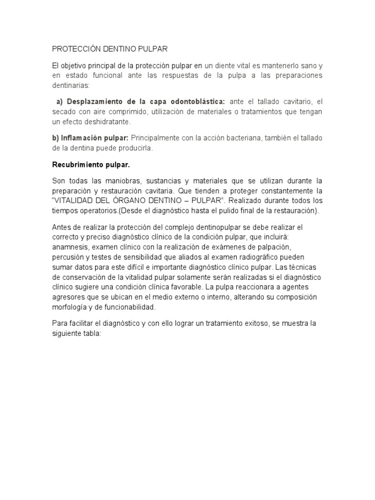 Protección Pulpar: Técnicas y Diagnóstico | PDF | Especialidades ...