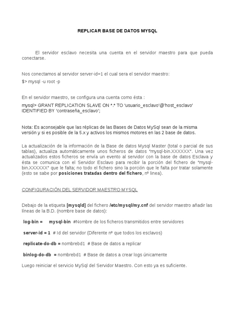 Manualreplicabdmysql | PDF | Mi sql | Bases de datos